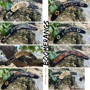 Aboriginal Polynesian Solid Wood Boomerangs With Hand Carved Hawaiian ...