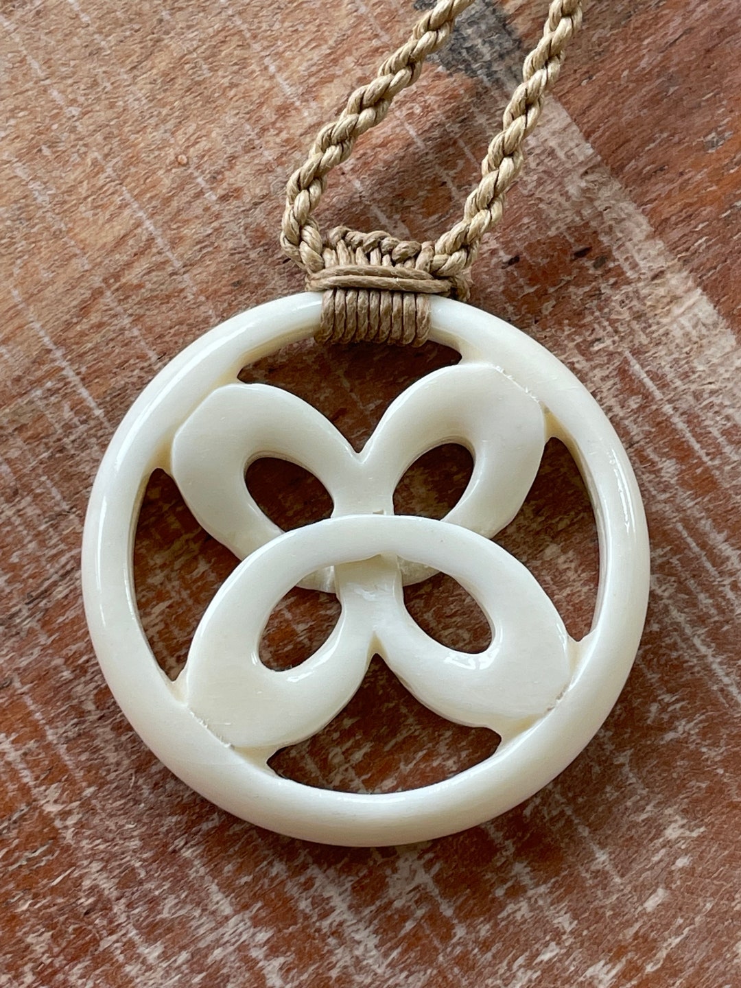 Detailed Clover Cross Floral Hand Carved Solid Bone Adjustable ...