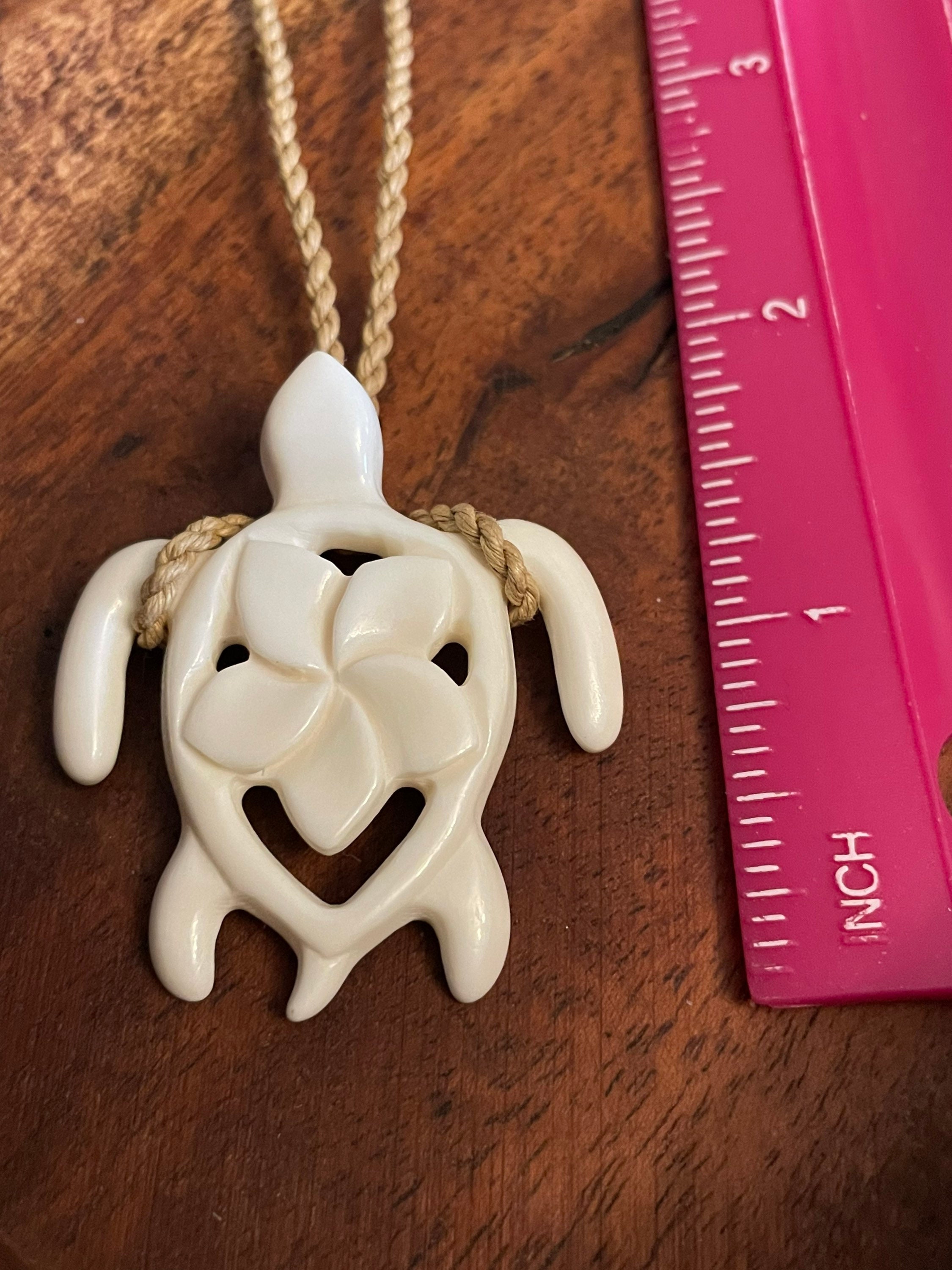 Hand Carved Bone Sea Turtle Necklace - Polynesian Plumeria Pendant - Etsy
