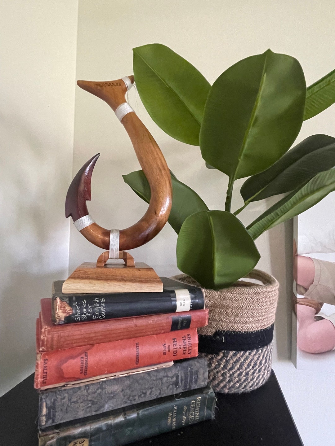 Classic Hawaiian Makau Fish Hook- Simple Design in Albesia Wood- Hand ...