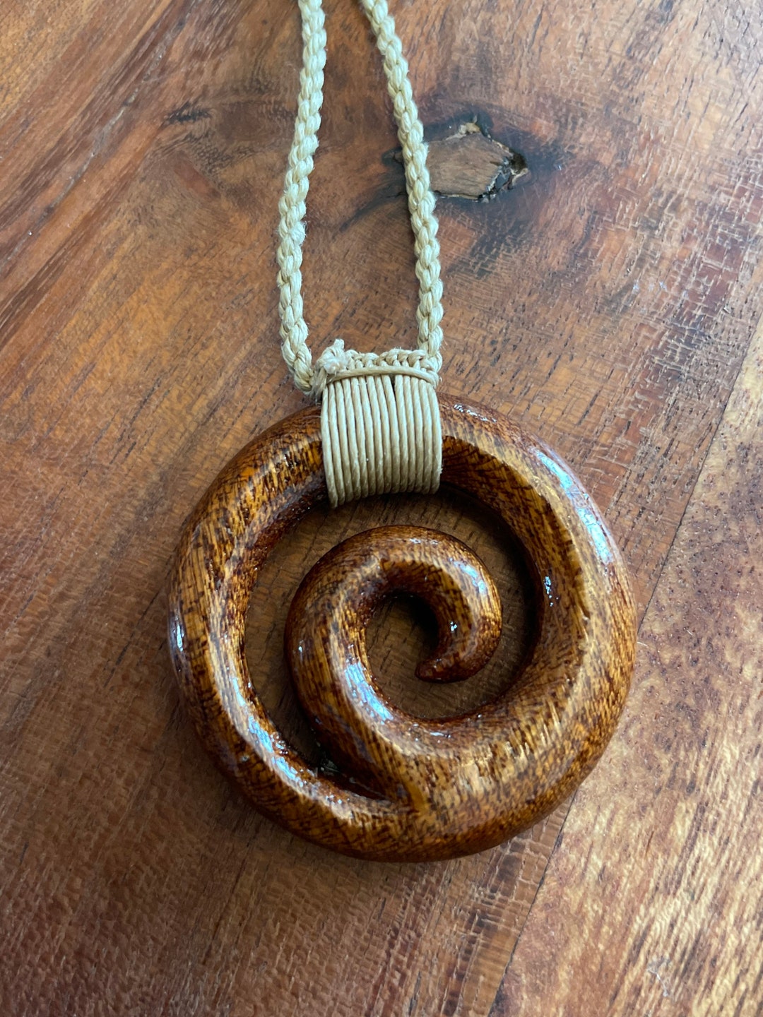 Never Give Up- Polynesian Koru- Solid Koa Wood Hand Carved Adjustable ...