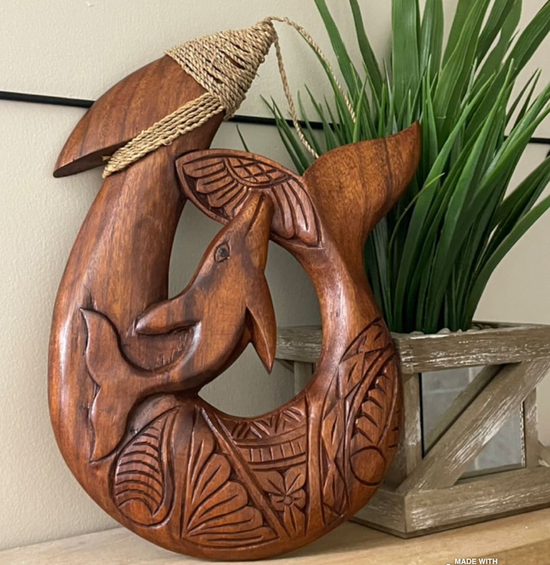 Hand-carved Sea Hibiscus Wood Makau – Dolphin Tribal Design - Etsy