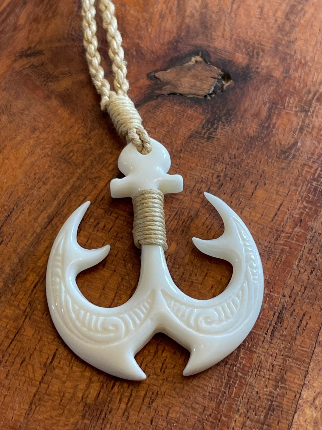 Security Anchor - Hand Carved and Engraved Solid Bone Anchor Adjustable ...