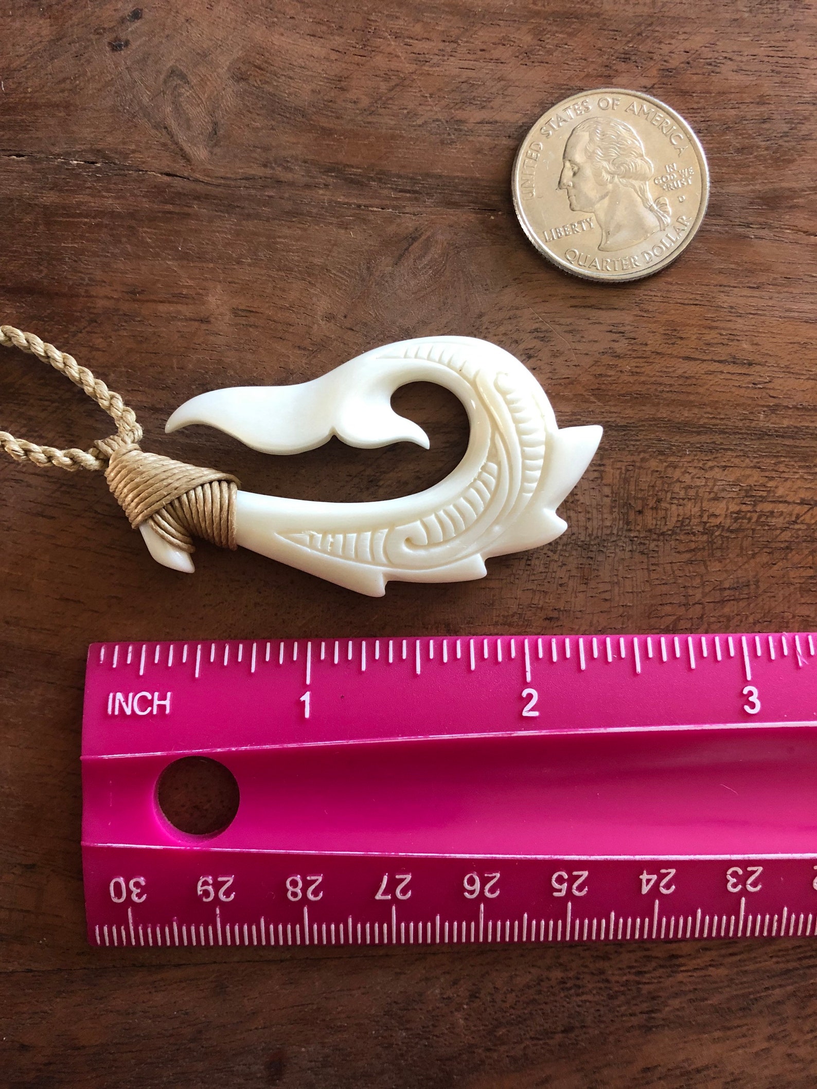 Hand Carved Buffalo Bone Makau Necklace: Adjustable Boho Surfer Jewelry ...