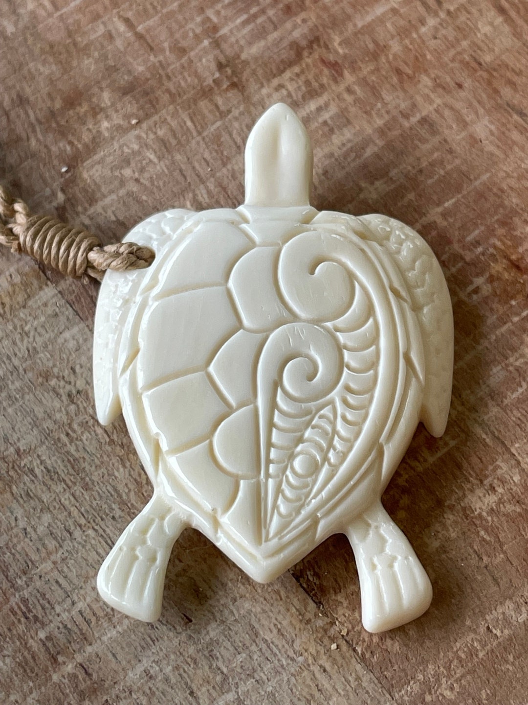 Amazing Honu or Sea Turtle - Hand Carved Solid Buffalo Bone Adjustable ...