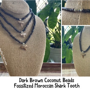 Authentic Mako & Fossilized Moroccan Shark Tooth Necklaces on Coconut ...