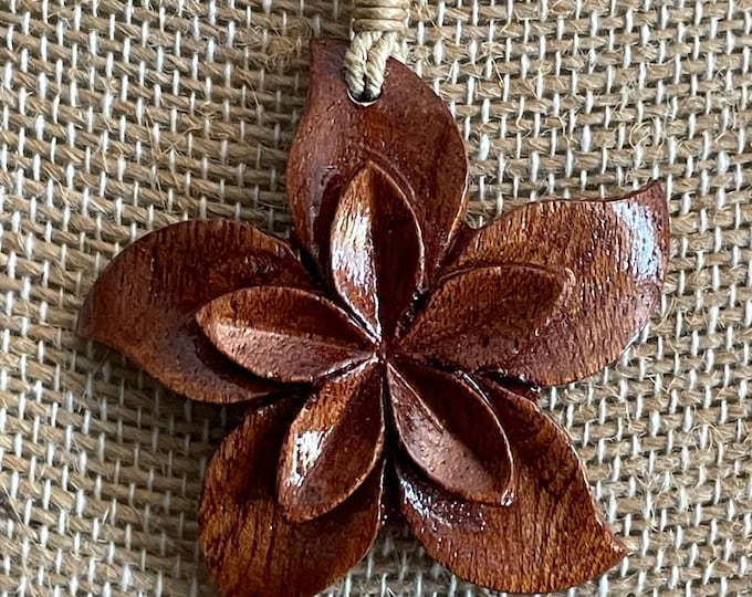 Hawaiian Plumeria Flower Hand Carved From Koa Wood on Hemp Adjustable ...