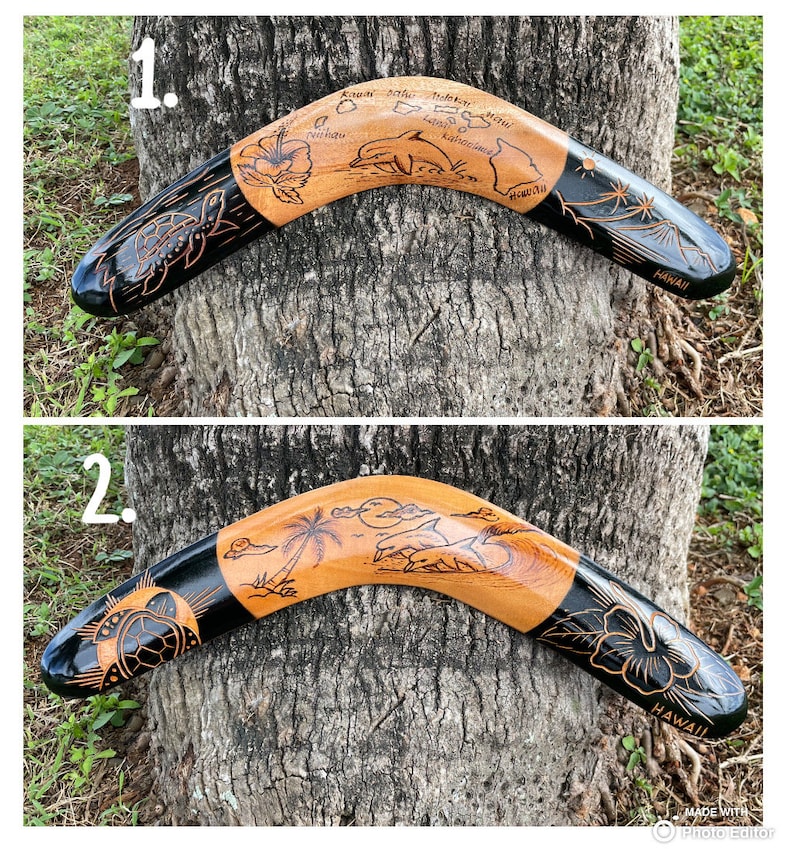 Aboriginal Polynesian Solid Wood Boomerangs With Hand Carved Hawaiian ...
