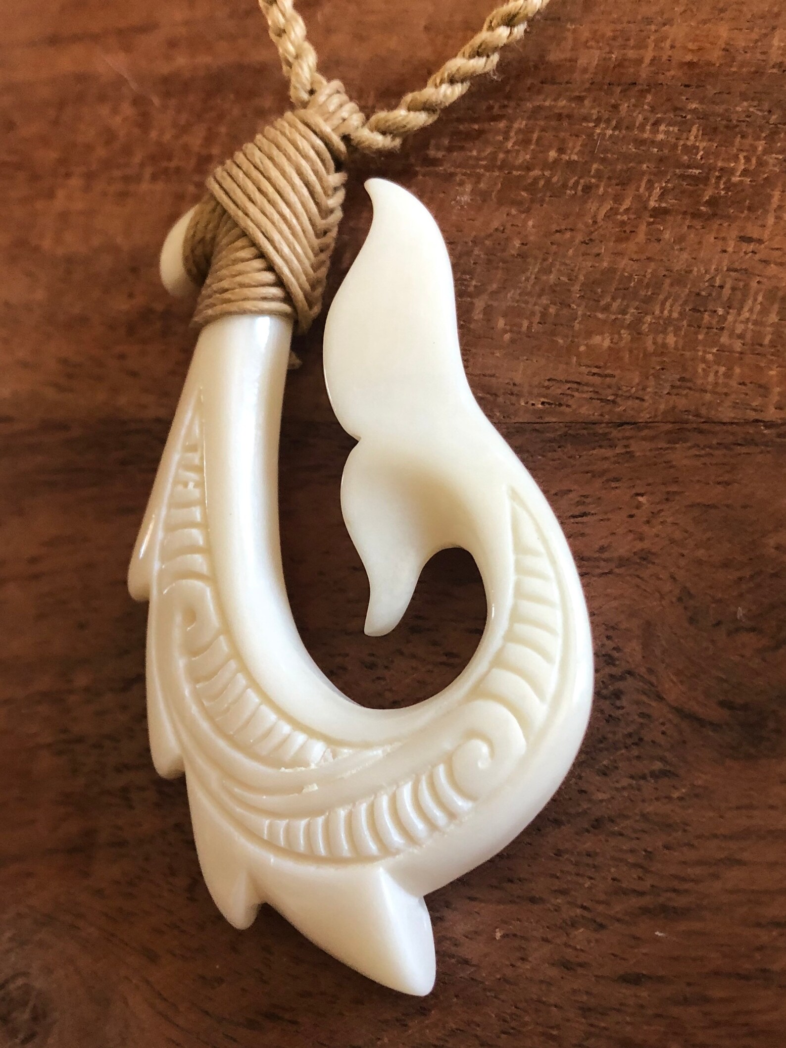 Hand Carved Buffalo Bone Makau Necklace: Adjustable Boho Surfer Jewelry ...
