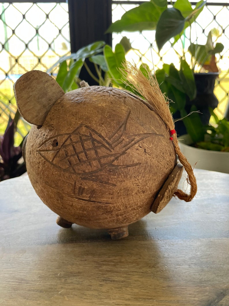 Hand Carved Coconut Piggy Bank – Guamanian Folk Art Display - Etsy