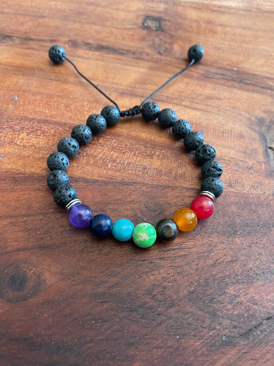 Adjustable REAL Porous Chakra Lava Bead Bracelet With Traditional ...