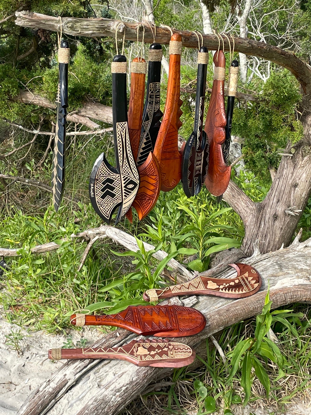 Leiomano Hawaiian Clubs Weapons Made of Solid Wood and Hand Carved ...