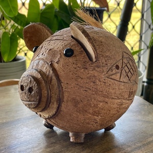 Hand Carved Coconut Piggy Bank – Guamanian Folk Art Display - Etsy