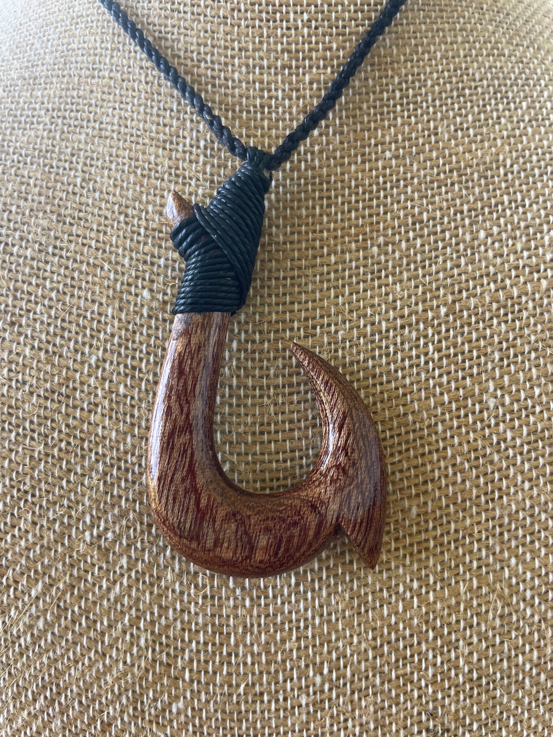 Handsomely Hand Carved Koa Wood Hawaiian Makau (fish Hook) Necklace ...