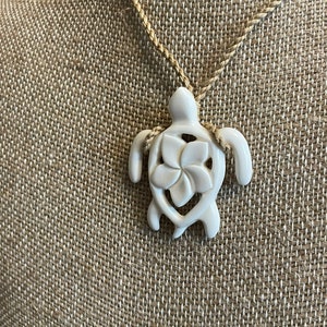 Hand Carved Bone Sea Turtle Necklace - Polynesian Plumeria Pendant - Etsy