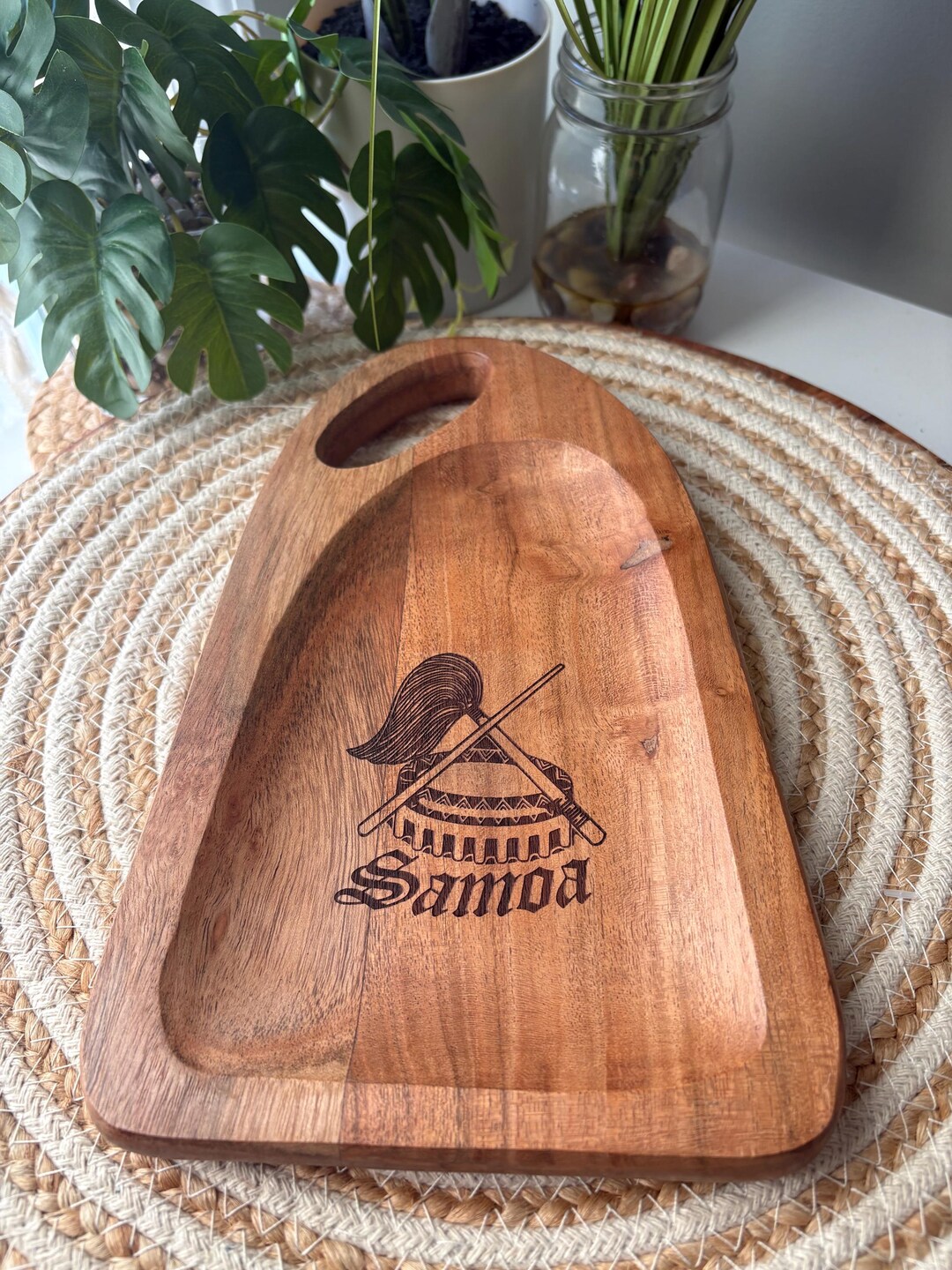 Engraved Solid Teak Wood Tray With the Seal of Samoa - Personalized ...