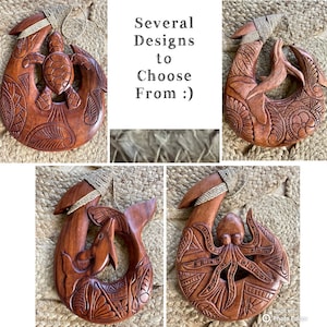 Amazingly Detailed Solid Sea Hibiscus Wood- Hand-carved Makau With Honu ...