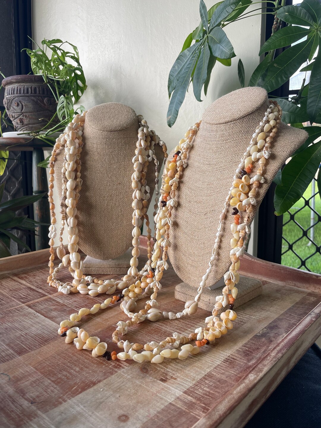 Rich Orange Collection Set of 6 Seashell Leis Various Lengths 42 33 ...