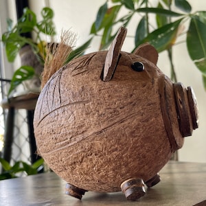 Hand Carved Coconut Piggy Bank – Guamanian Folk Art Display - Etsy