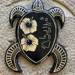 Hand Carved Sea Turtle Plaque – Polynesian Hibiscus Wood Wall Art - Etsy