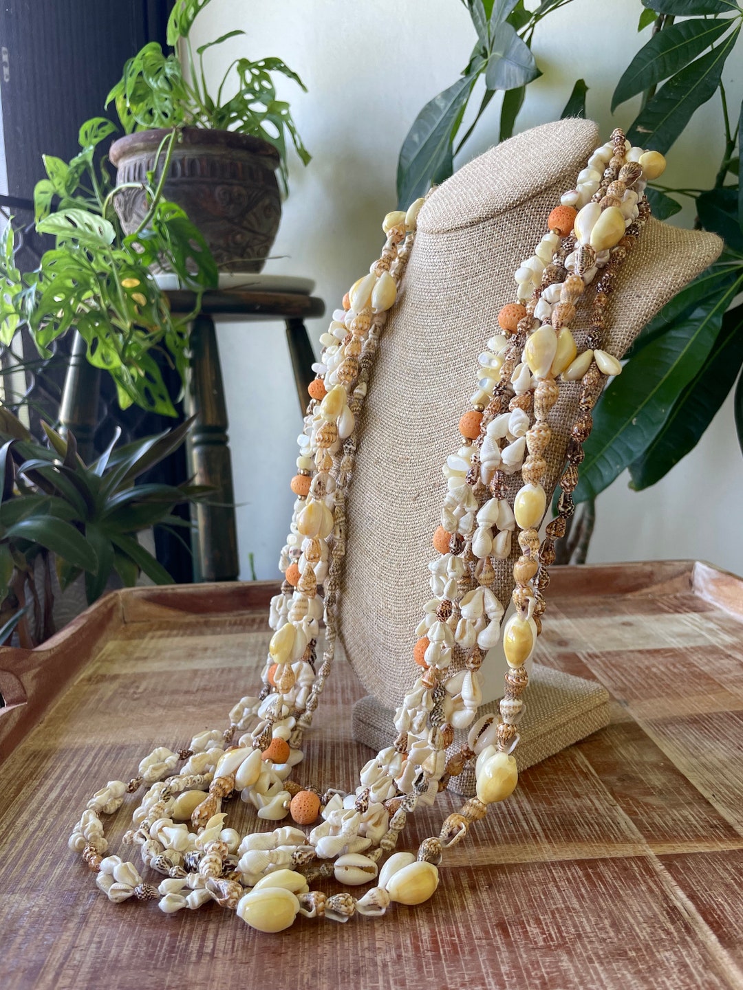 37” -30.5” Beautiful Collection Set of 6 Seashell & Seed Leis ...