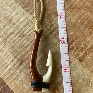 Hand Carved Koa Wood & Buffalo Bone Makau Necklace – Polynesian Fish ...