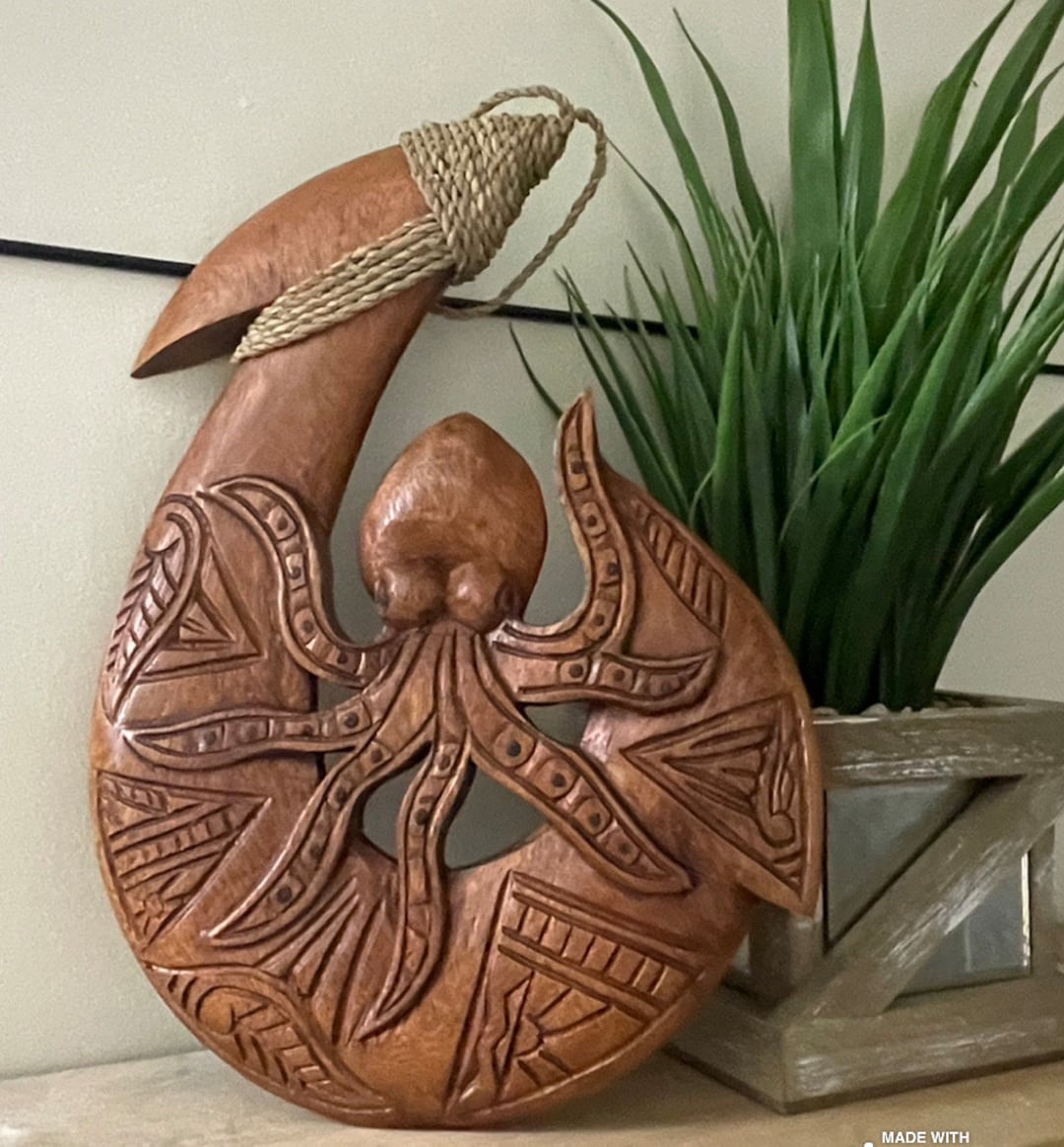 Polynesian Detailed Solid Sea Hibiscus Wood- Hand-carved Makau With ...