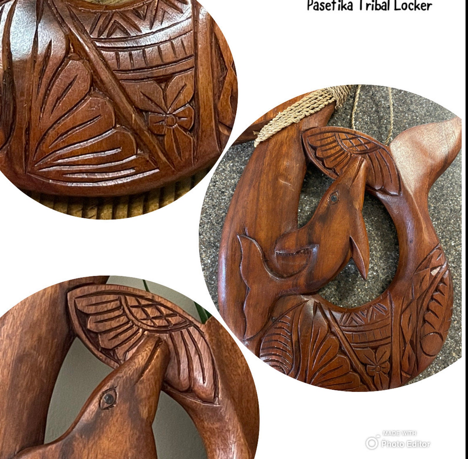 Hand-carved Sea Hibiscus Wood Makau – Dolphin Tribal Design - Etsy