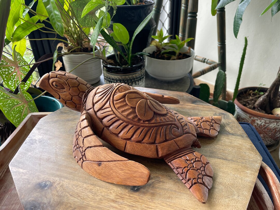 Absolutely Stunning 12 Long Solid Wood Hand Carved Sea Turtle Decor ...