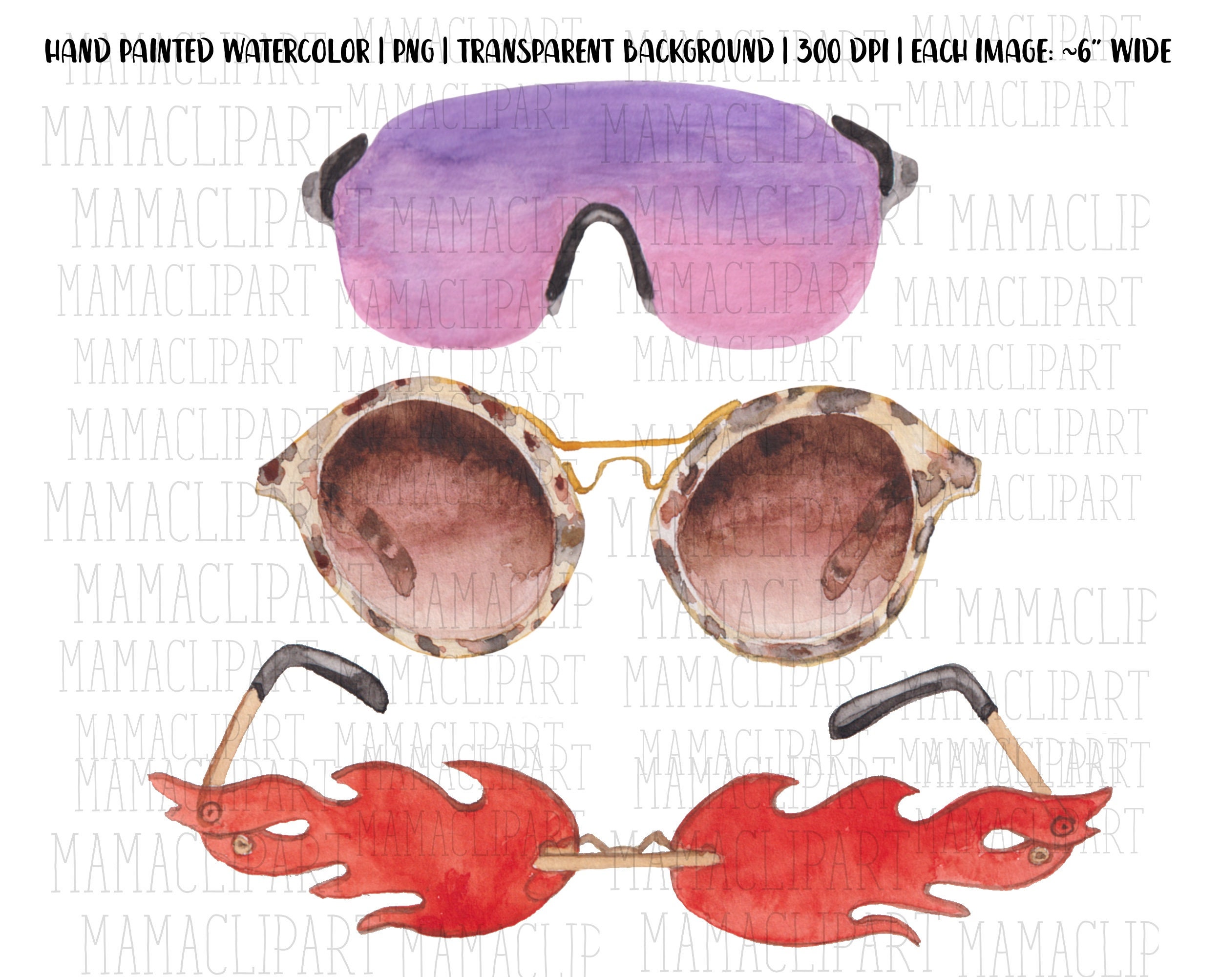 Glasses & Sunglasses Watercolor Clipart COMMERCIAL | 20 Designs +20 ...