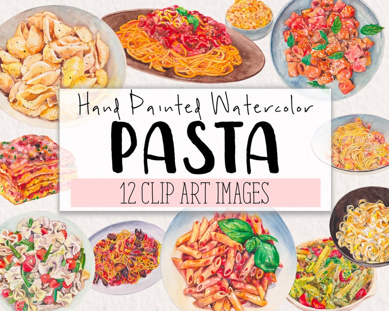 Pasta Watercolor Hand-painted Clipart COMMERCIAL 12 Pasta - Etsy