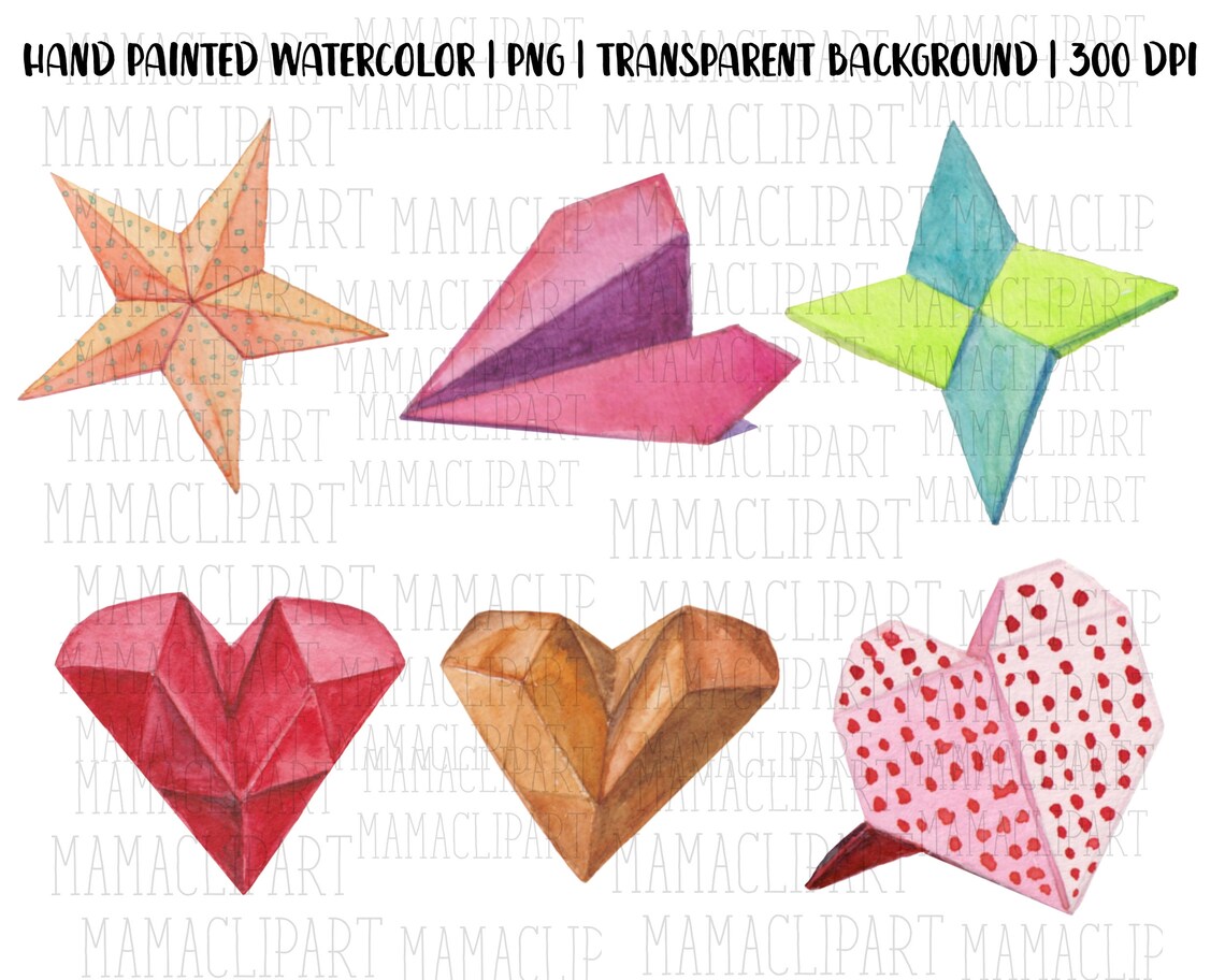 Origami Watercolor Clipart COMMERCIAL 32 Origami Clip Art Graphics PNG ...