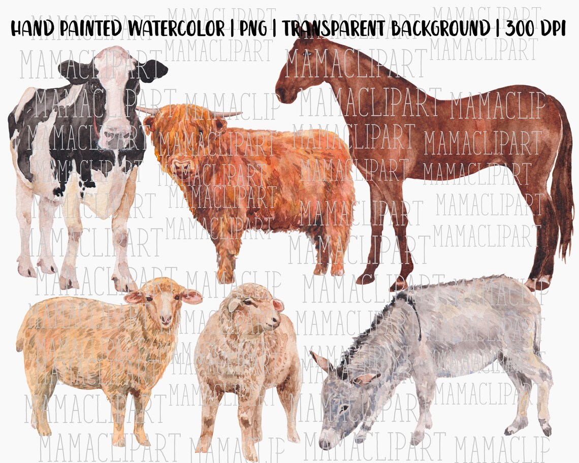 BARN ANIMALS Watercolor Clipart Commercial Use 22 Clip Art - Etsy