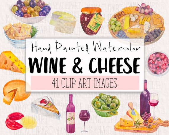 Cheese & Wine Watercolor Clipart COMMERCIAL 41 Cheese Wine - Etsy