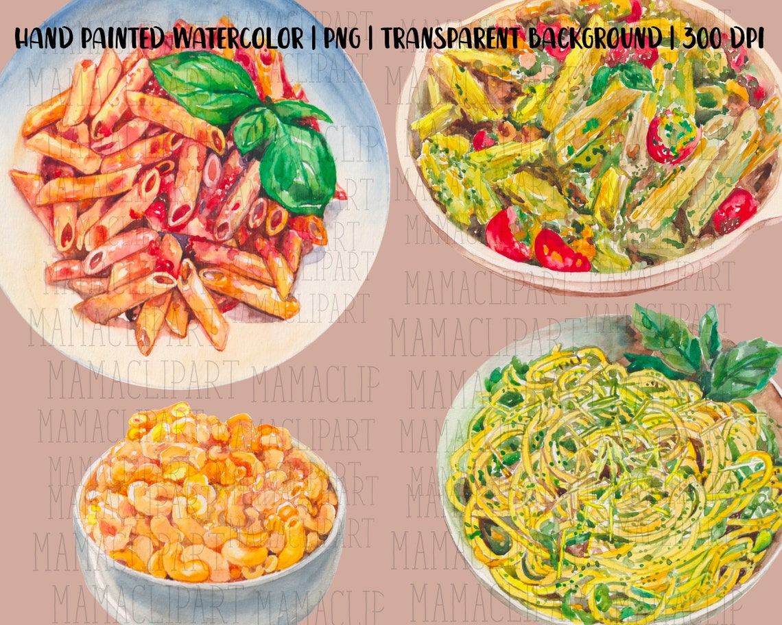 Pasta Watercolor Hand-painted Clipart COMMERCIAL 12 Pasta - Etsy