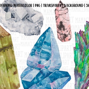 Crystals (part 2) Watercolor Clipart COMMERCIAL | 34 Gemstones Clip Art ...