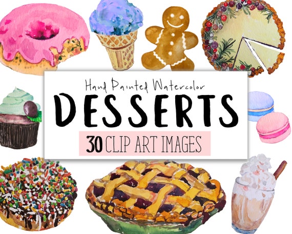 Desserts Watercolor Clipart COMMERCIAL 30 Sweets Desserts - Etsy
