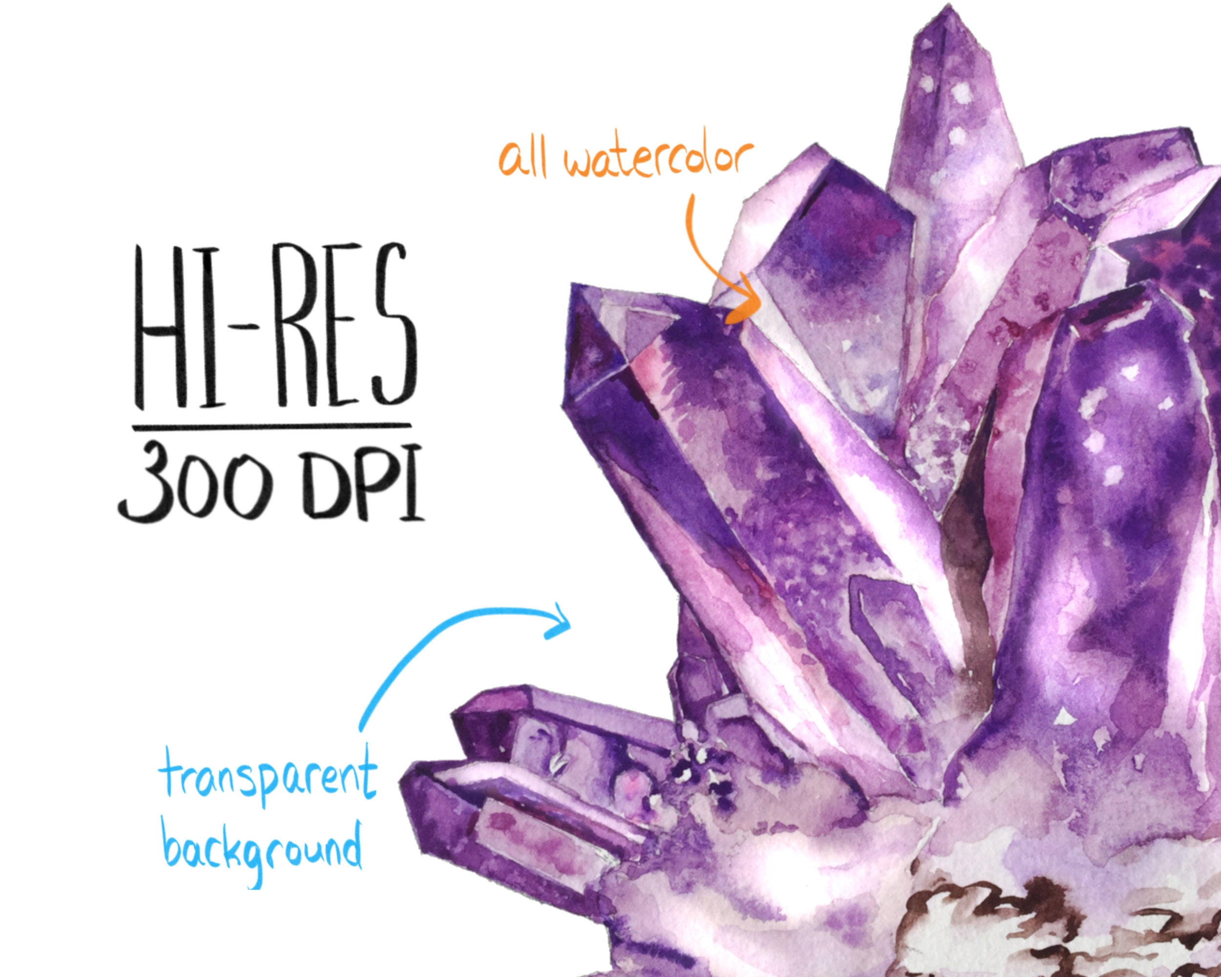 Crystals Watercolor Clipart COMMERCIAL 46 Gemstones Clip Art - Etsy