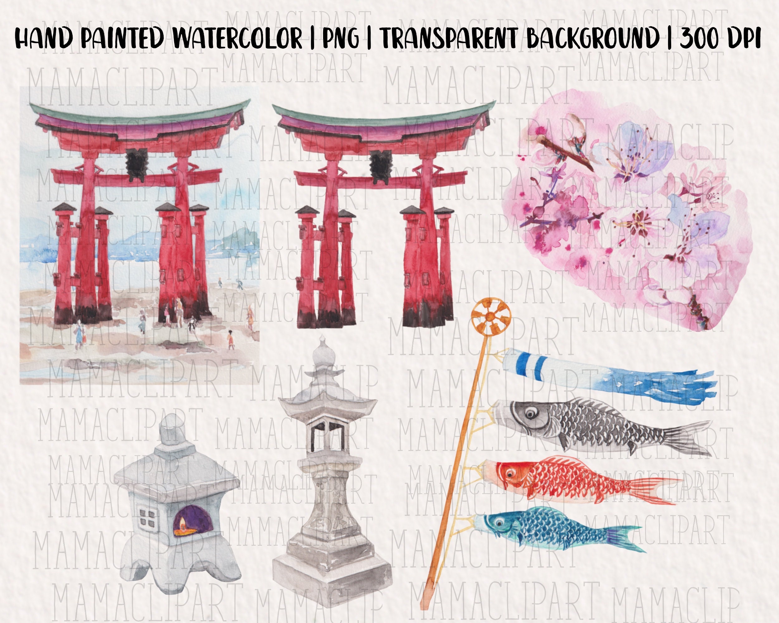 Japan Watercolor Clipart COMMERCIAL 41 Japanese Clip Art - Etsy