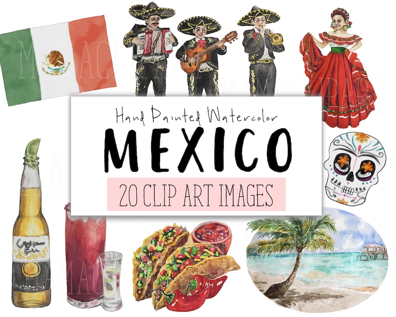 Mexico Clipart COMMERCIAL - 20 Watercolor Mexico Clip Art - Mexican ...