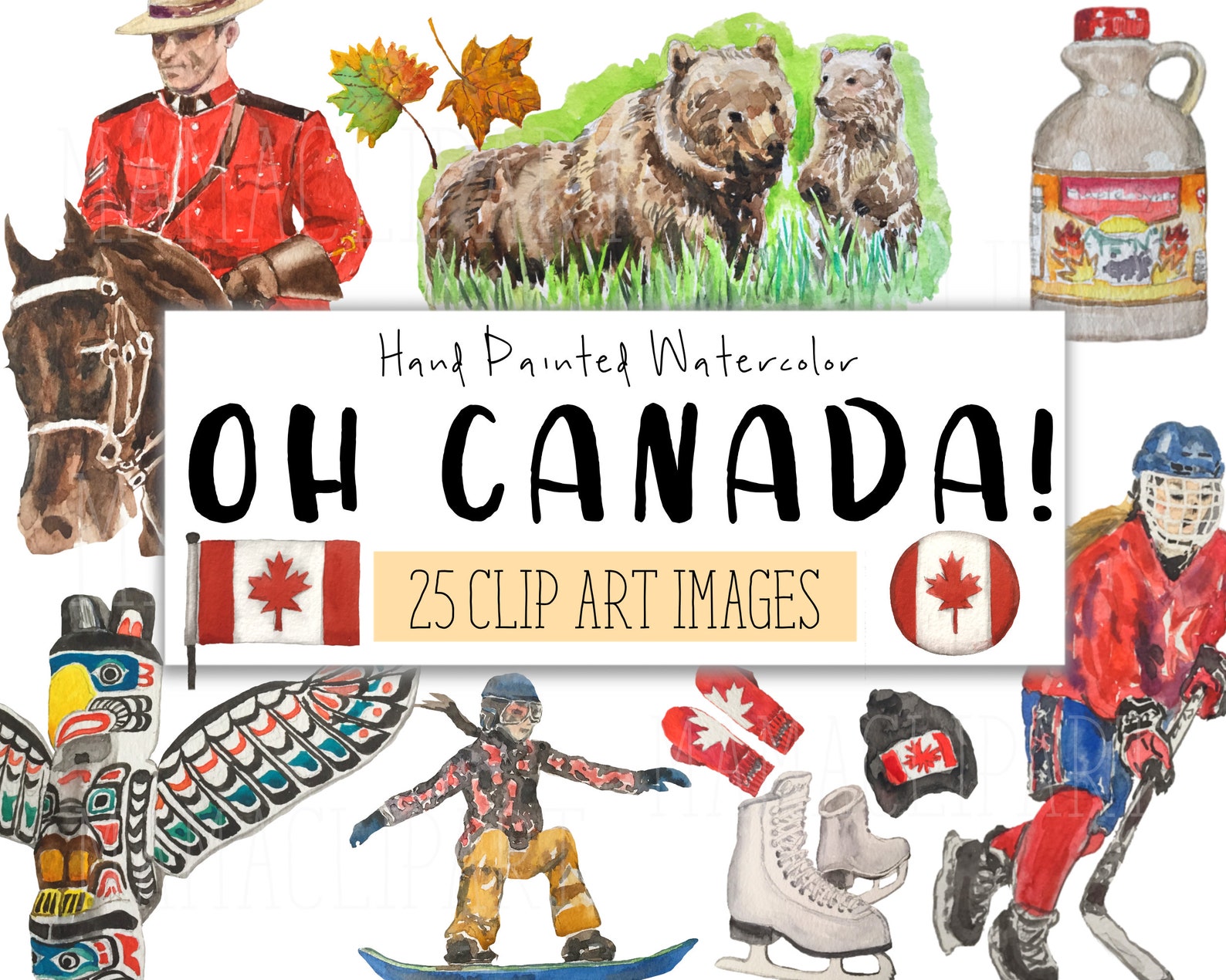 Canada Watercolor Clipart COMMERCIAL | 25 Canada Clip Art Canadian ...
