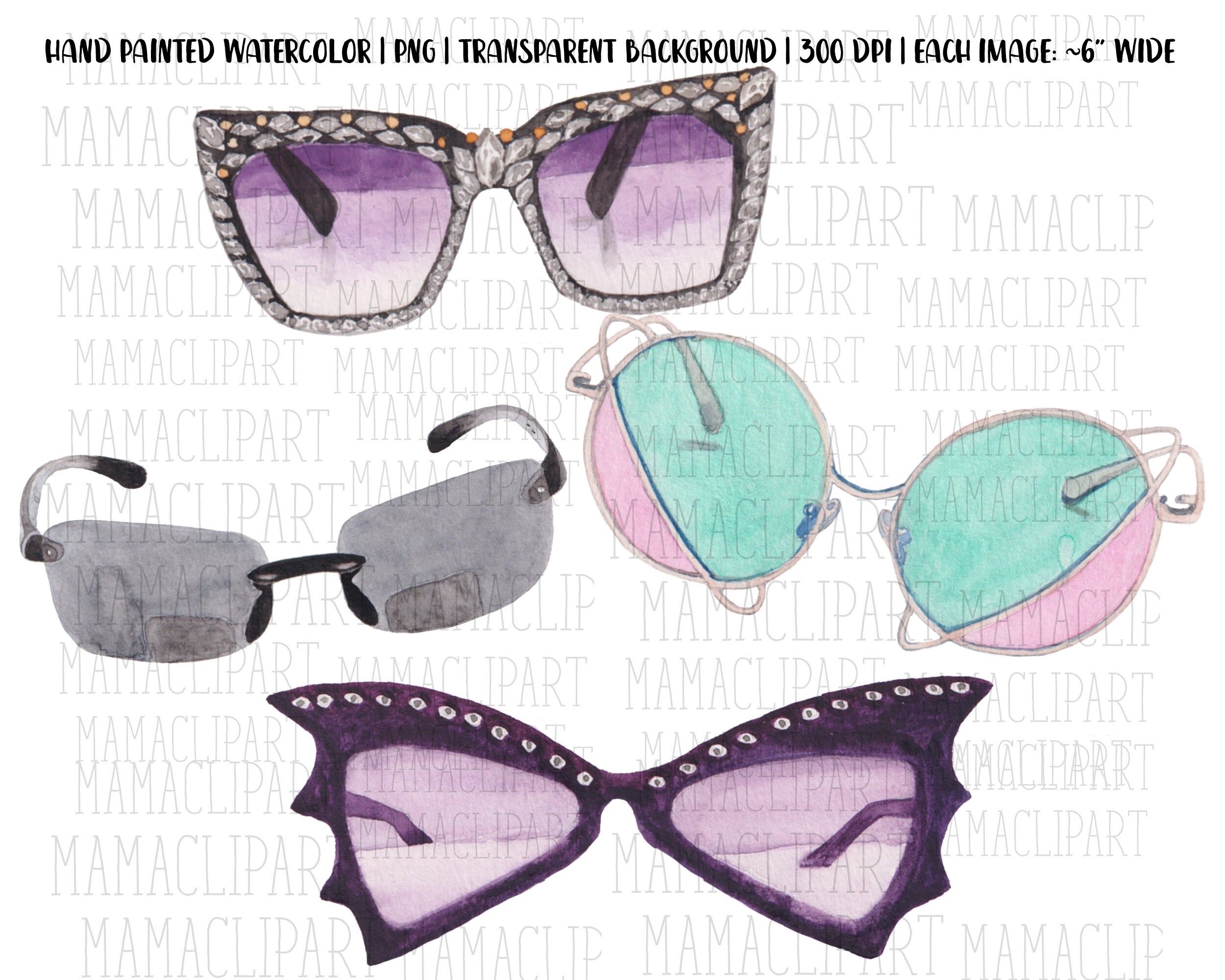 Glasses & Sunglasses Watercolor Clipart COMMERCIAL USE 20 | Etsy