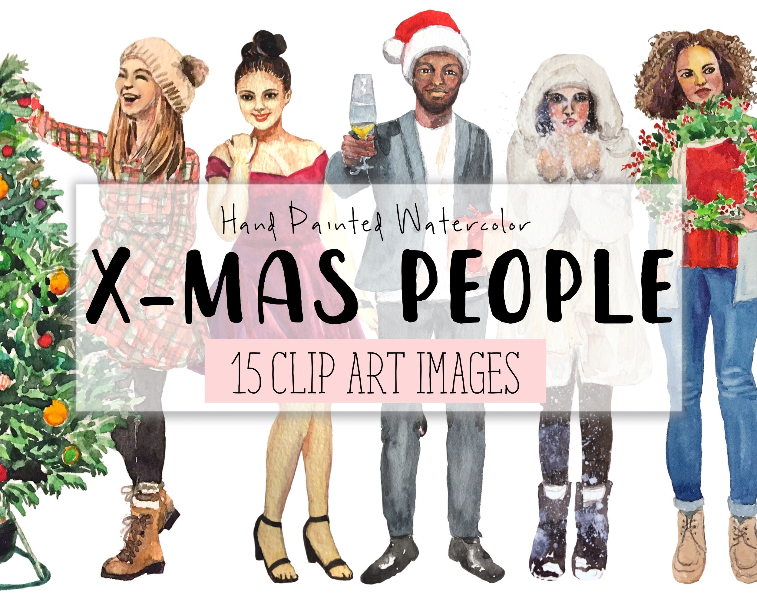 Christmas People Watercolor Clipart COMMERCIAL | 15 Xmas People Clip ...