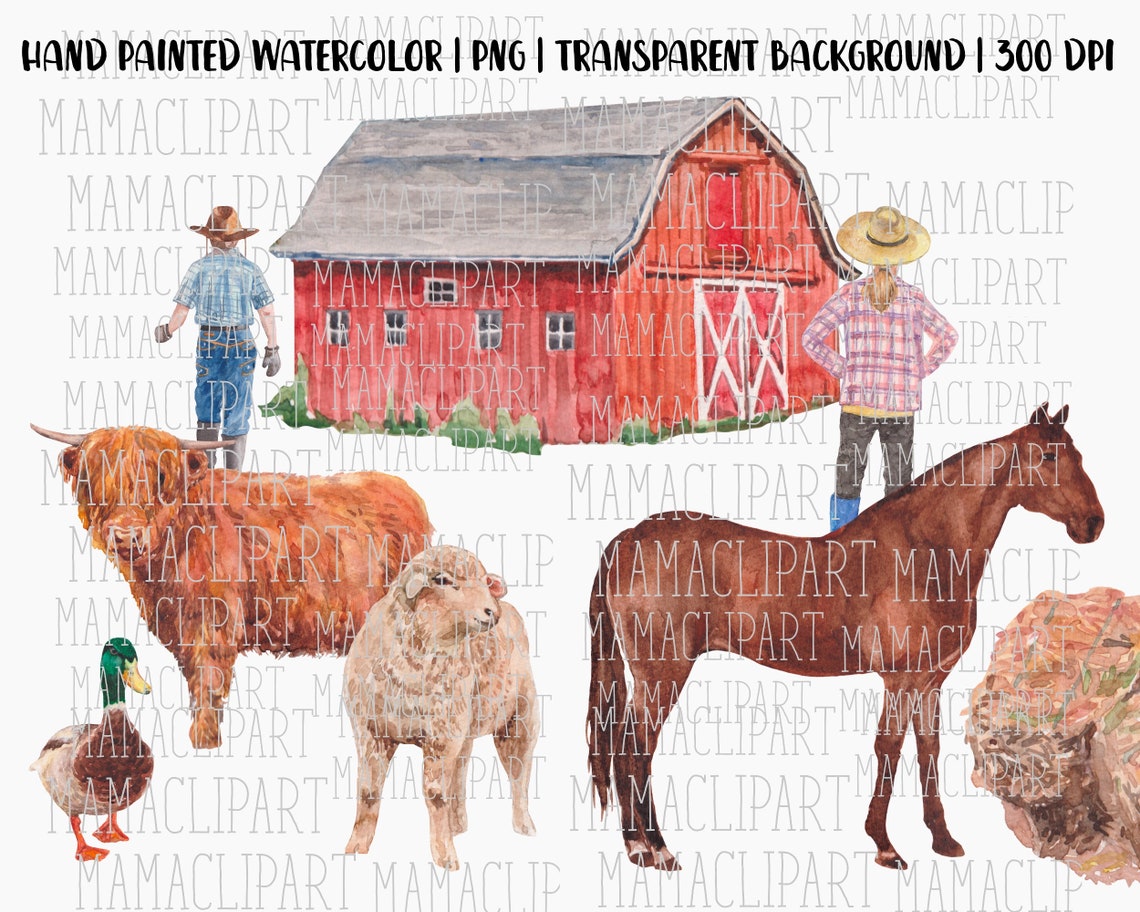 BARN ANIMALS Watercolor Clipart Commercial Use 22 Clip Art - Etsy