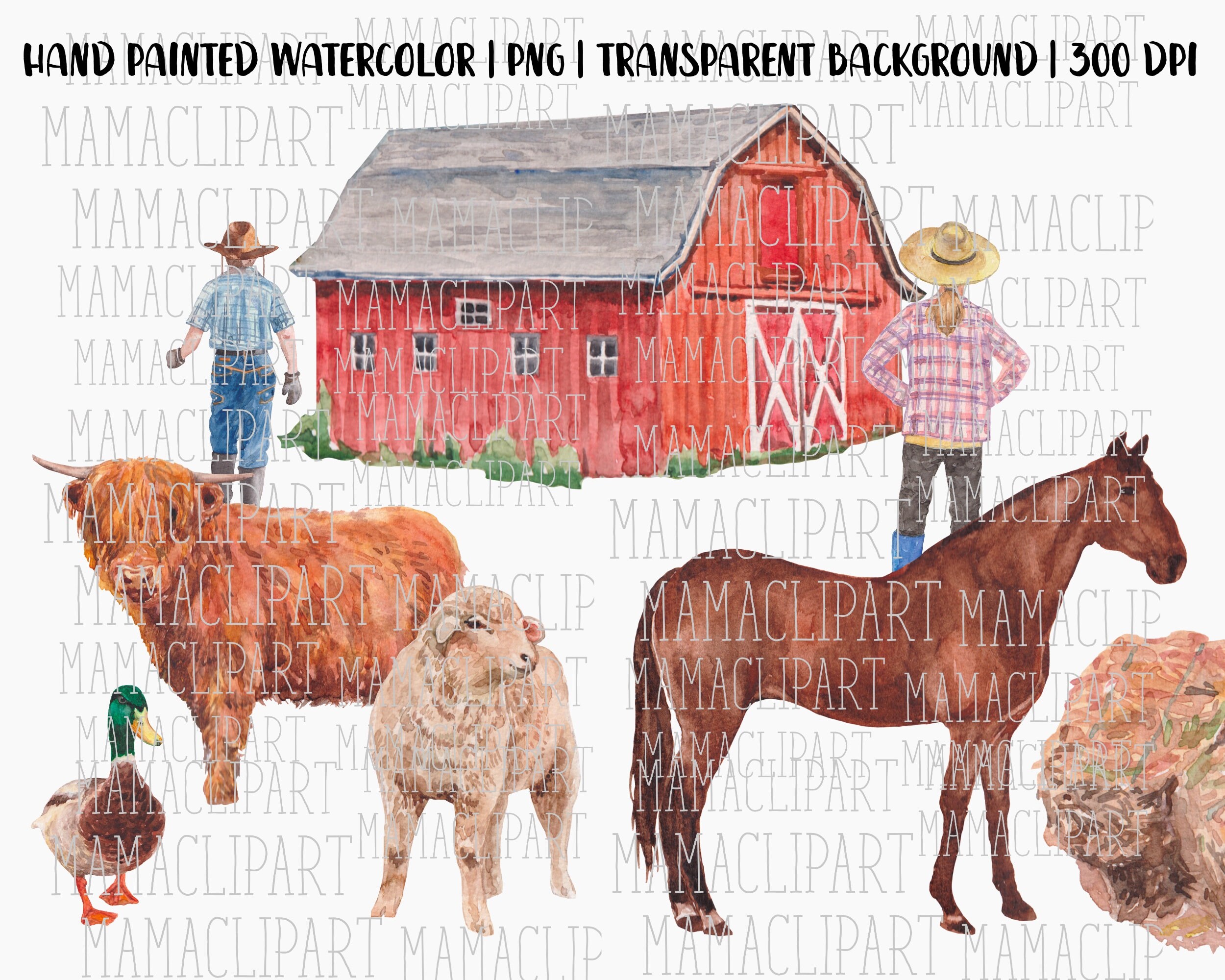 BARN ANIMALS Watercolor Clipart COMMERCIAL | 22 Farm Animals & Scene ...