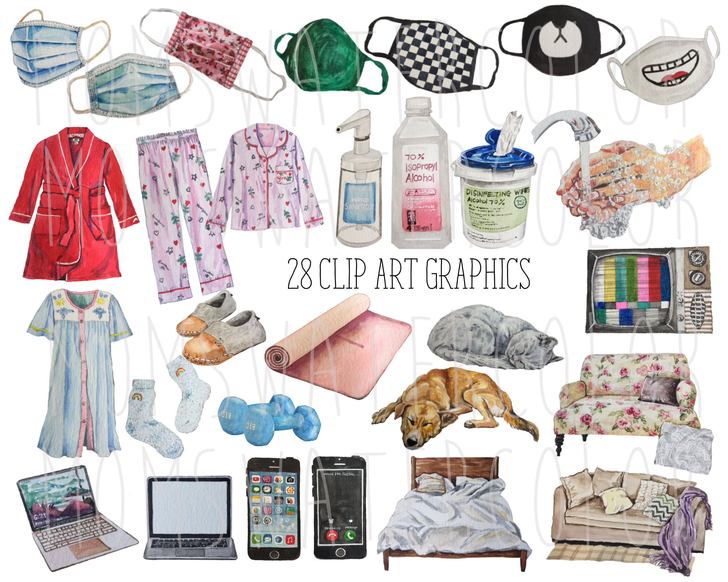 Quarantine Clipart COMMERCIAL - 30 Stay at Home Clipart Commercial Mask ...