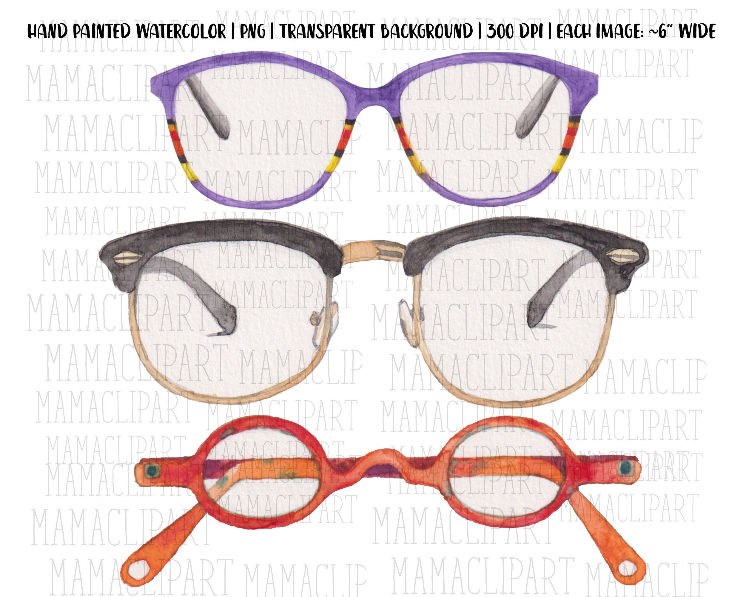 Glasses & Sunglasses Watercolor Clipart COMMERCIAL 20 Designs 20 Bonus ...