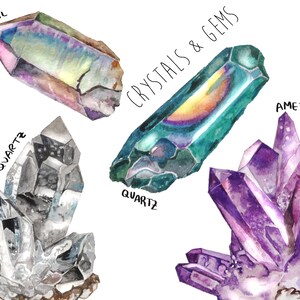 Crystals Watercolor Clipart COMMERCIAL | 46 Gemstones Clip Art Crystals ...