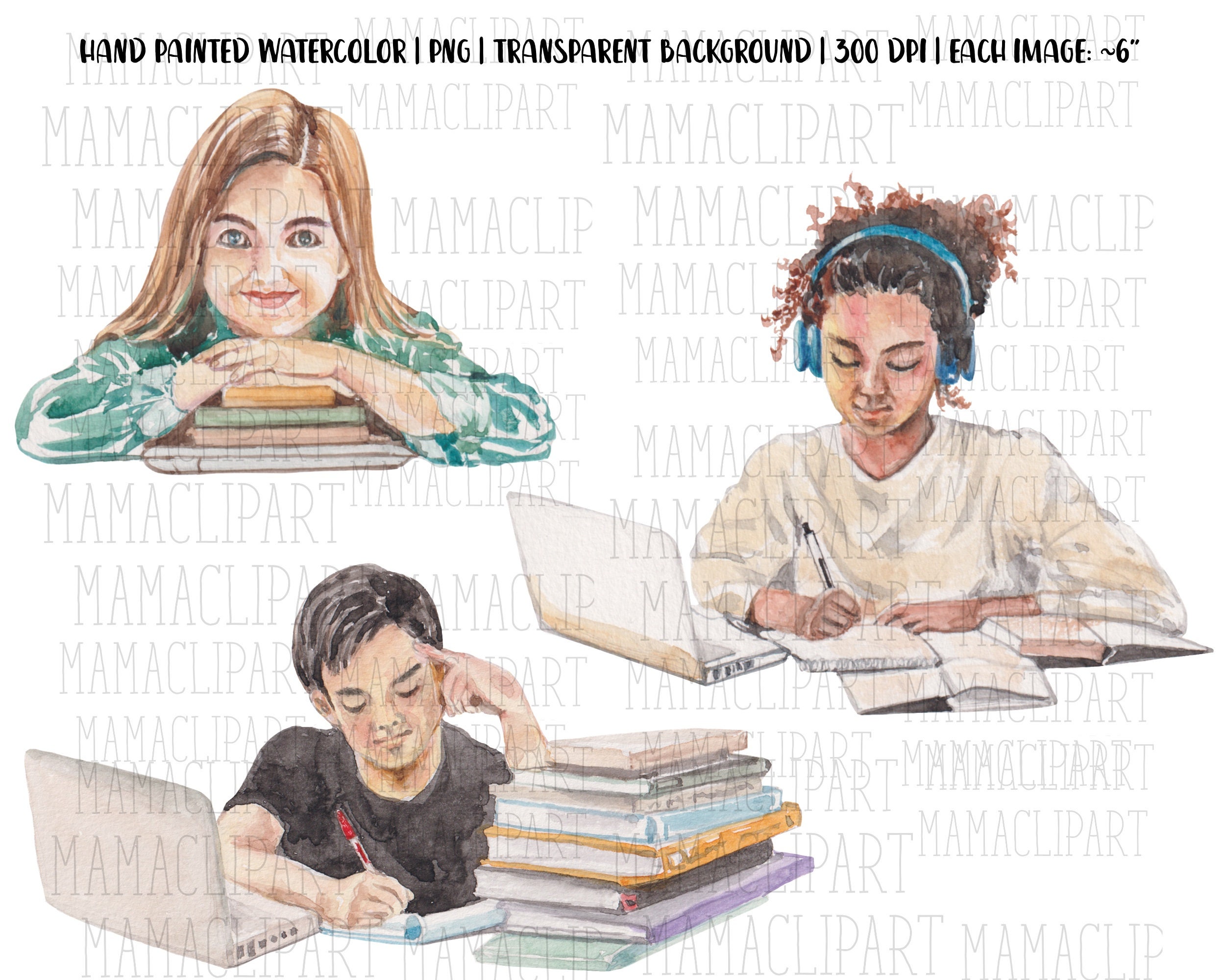 Teenagers Watercolor Clipart COMMERCIAL 22 Teens Clip Art Teenager ...