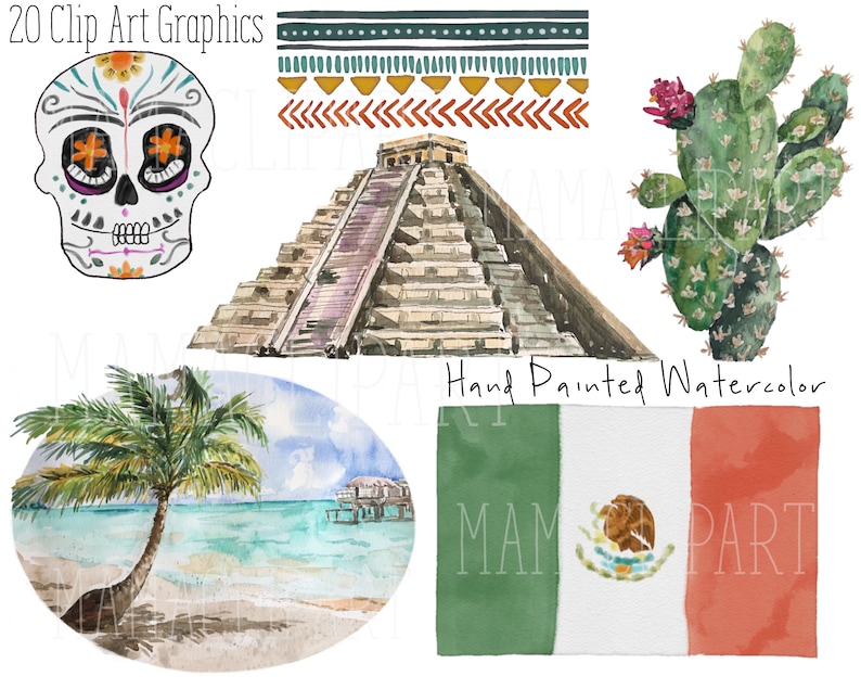 Mexico Clipart COMMERCIAL 20 Watercolor Mexico Clip Art Mexican Website ...